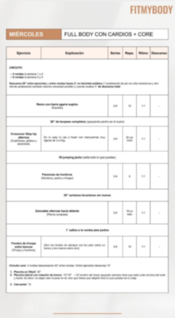 GUÍA Entrenamiento Cardio + Core Registro - FITMYLEGS